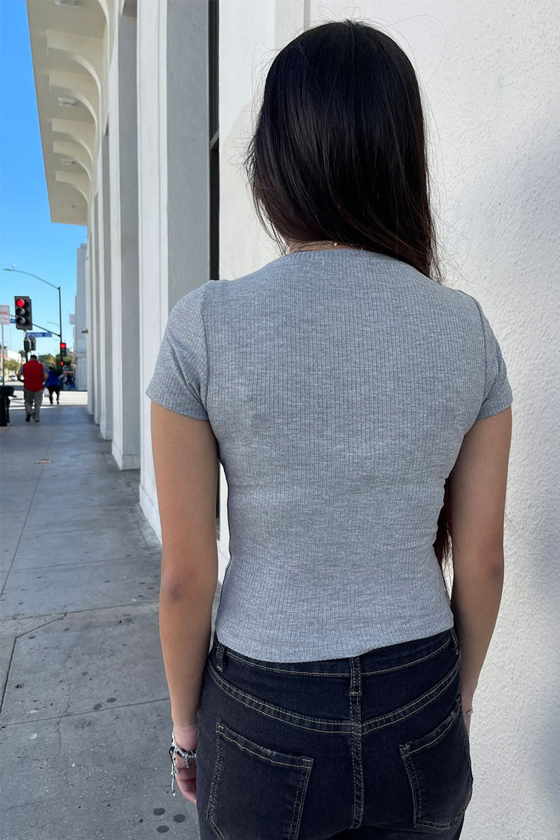 Basic Short Sleeve Crew Neck Rib Crop Top– HyperBees