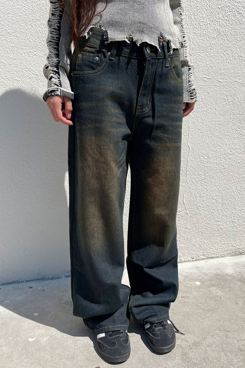 Y2K Grunge Vintage Wash Straight Leg Baggy Jeans– HyperBees