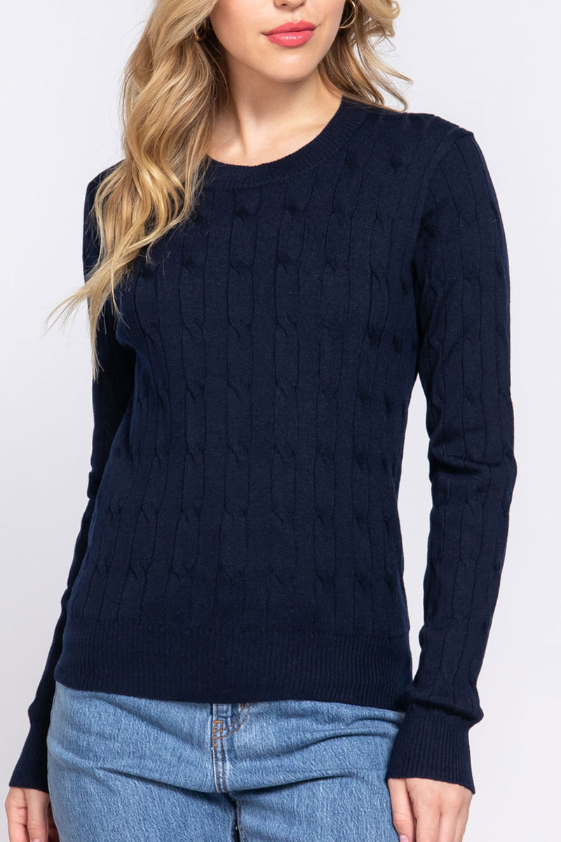 Downtown Girl Long Sleeve Round Neck Cable Sweater– HyperBees