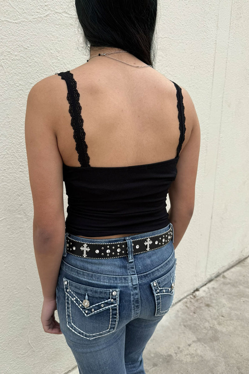 Basic Ribbed V-Neck Lace Trim Tank Top– HyperBees