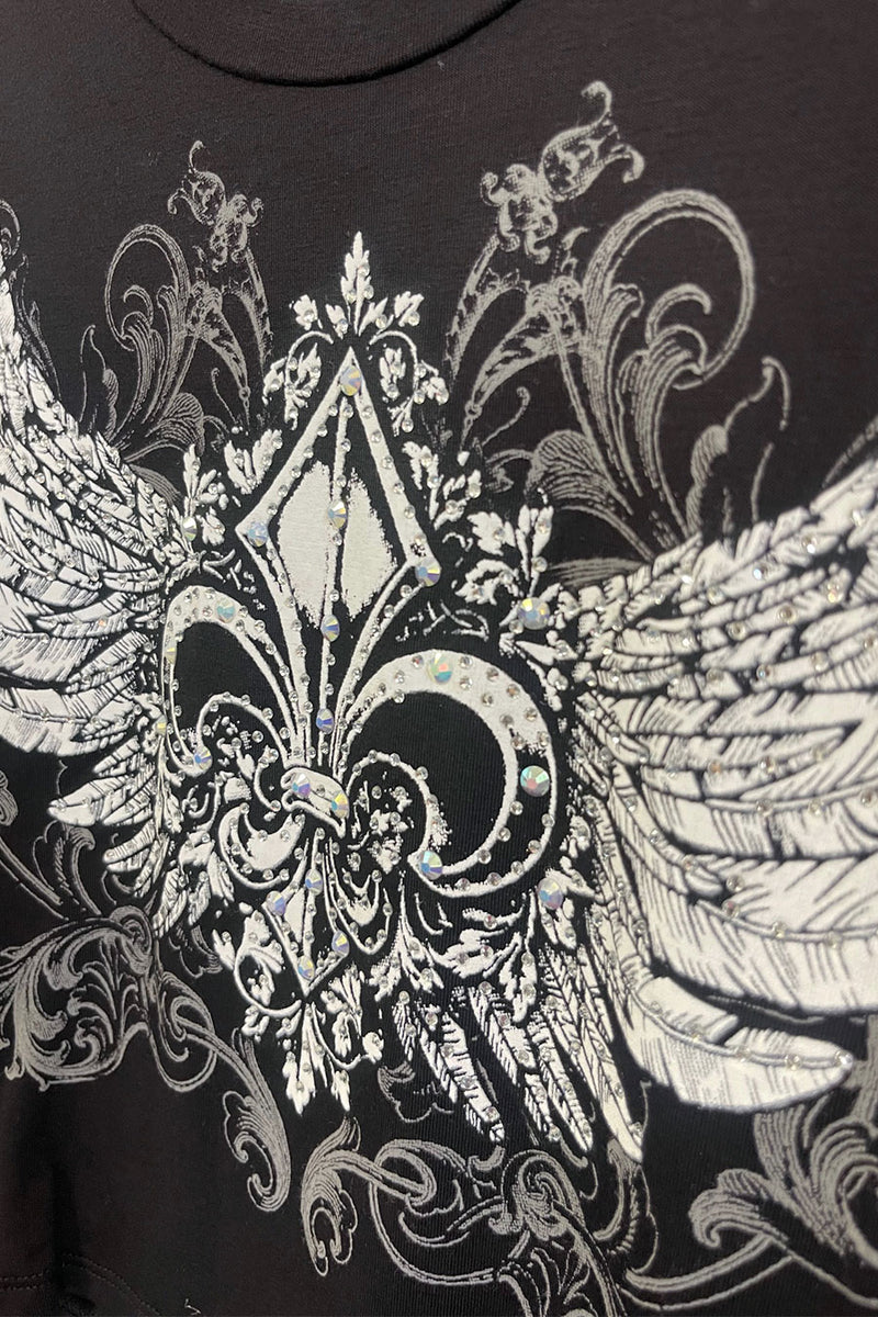 Y2K McBling Fleur De Lis Rhinestone Graphic Print Long Sleeve T-Shirt ...