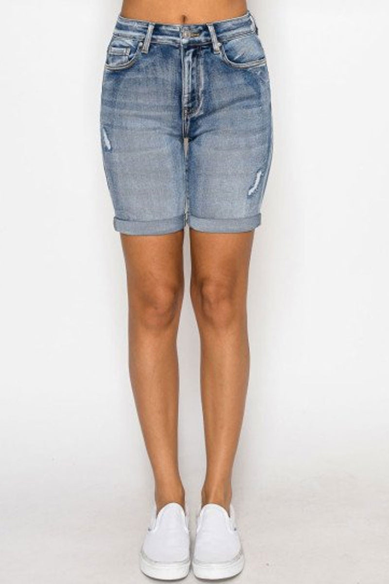 WAXJEAN Potassium Wash Distressed Roll Cuff Bermuda Shorts– HyperBees