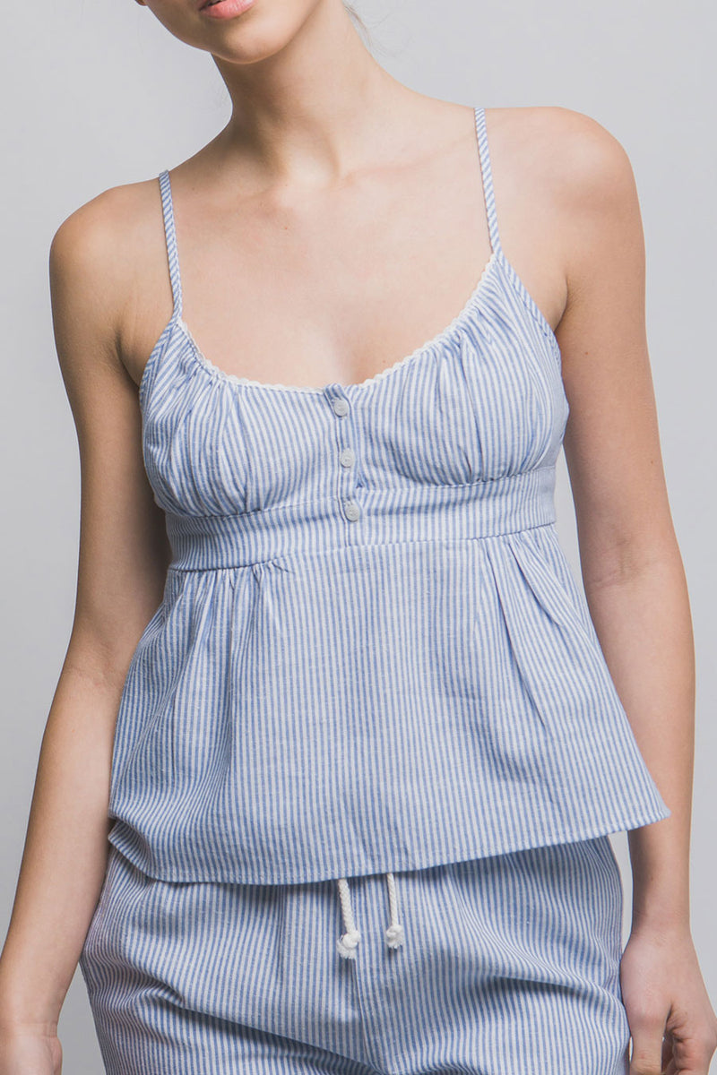 Clean Girl Striped Tie-Back Woven Cami Baby Doll Top– HyperBees