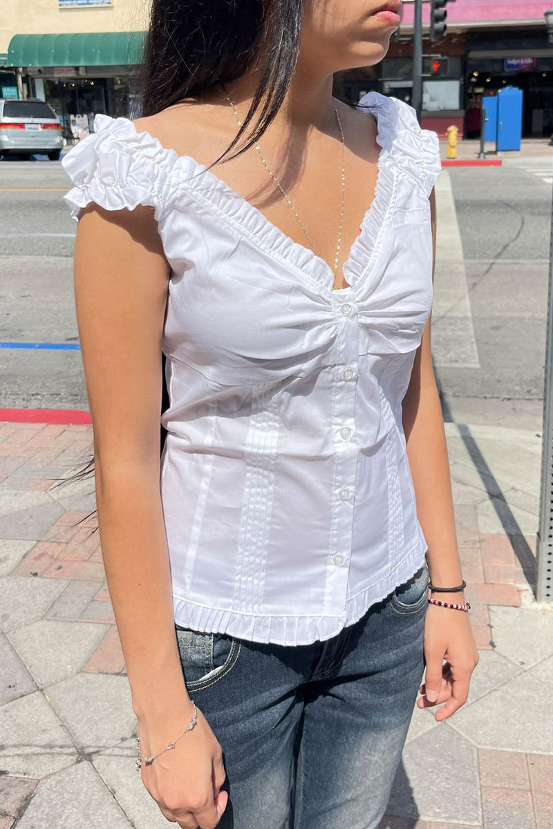 Clean Girl Lace Trim Button-Up Cotton Blend Shirt– HyperBees