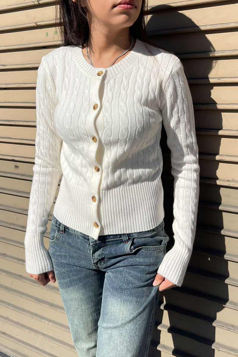 Downtown Girl Cable Knit Button-Front Cardigan Sweater– HyperBees