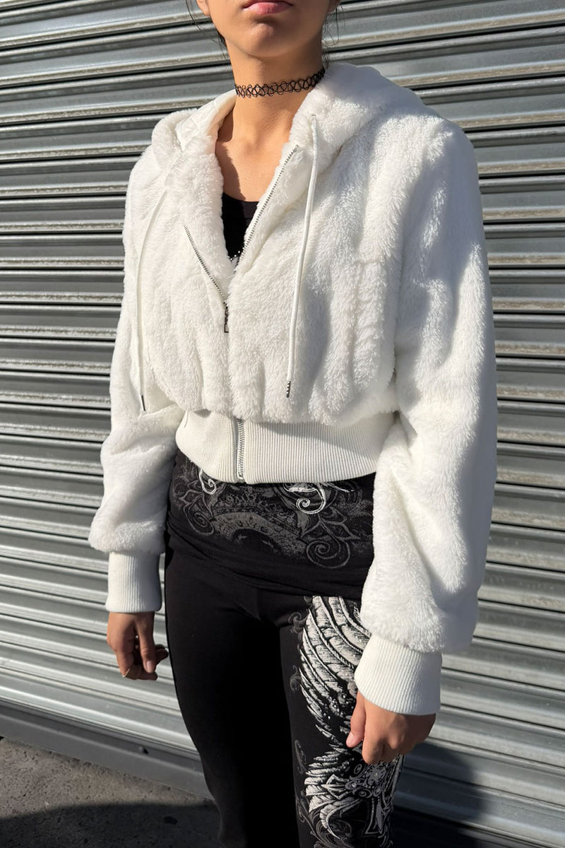 Super Soft Faux Fur Zip-Up Hoodie Bomber Jacket– HyperBees