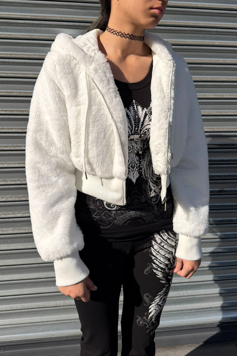 Super Soft Faux Fur Zip-Up Hoodie Bomber Jacket– HyperBees