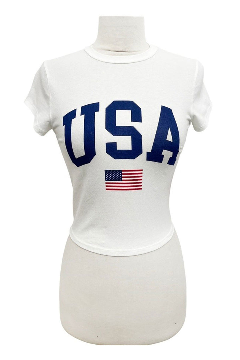 World Cup 2026 "USA" Graphic Short Sleeve Fitted Crop T-shirt– HyperBees