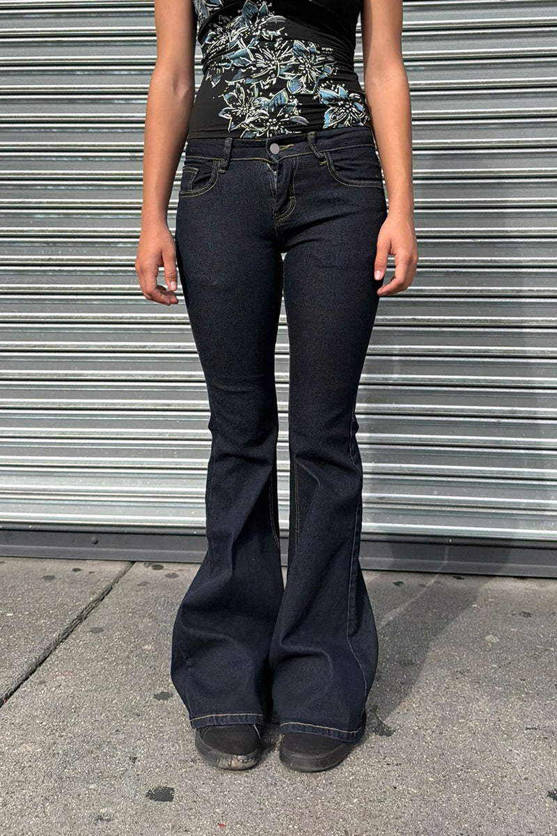 Y2K 2000s Low-Rise Dark Wash Flare Boot Cut Jean with Good Stretch ...